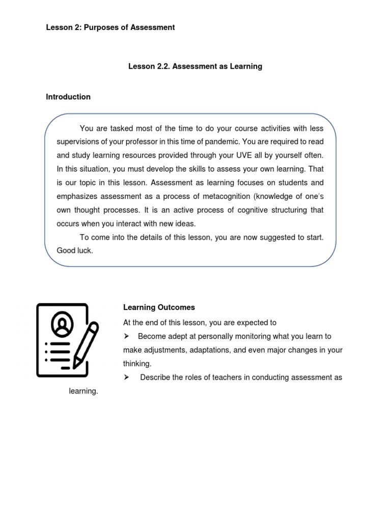 Lesson 2.2. Assessment in Learning 1 | PDF | Educational Assessment ...