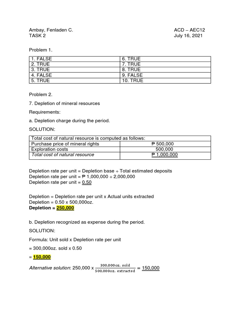 Depletion Calculations for Mineral Resources | PDF | Depreciation ...