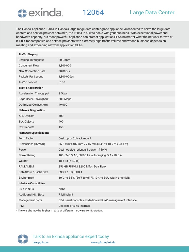 Datasheet - Exinda 12064 | PDF | Network Interface Controller | Computer Hardware