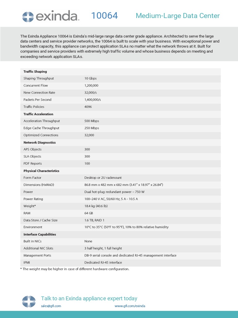 Datasheet - Exinda 10064 | PDF | Network Interface Controller | Computer Networking