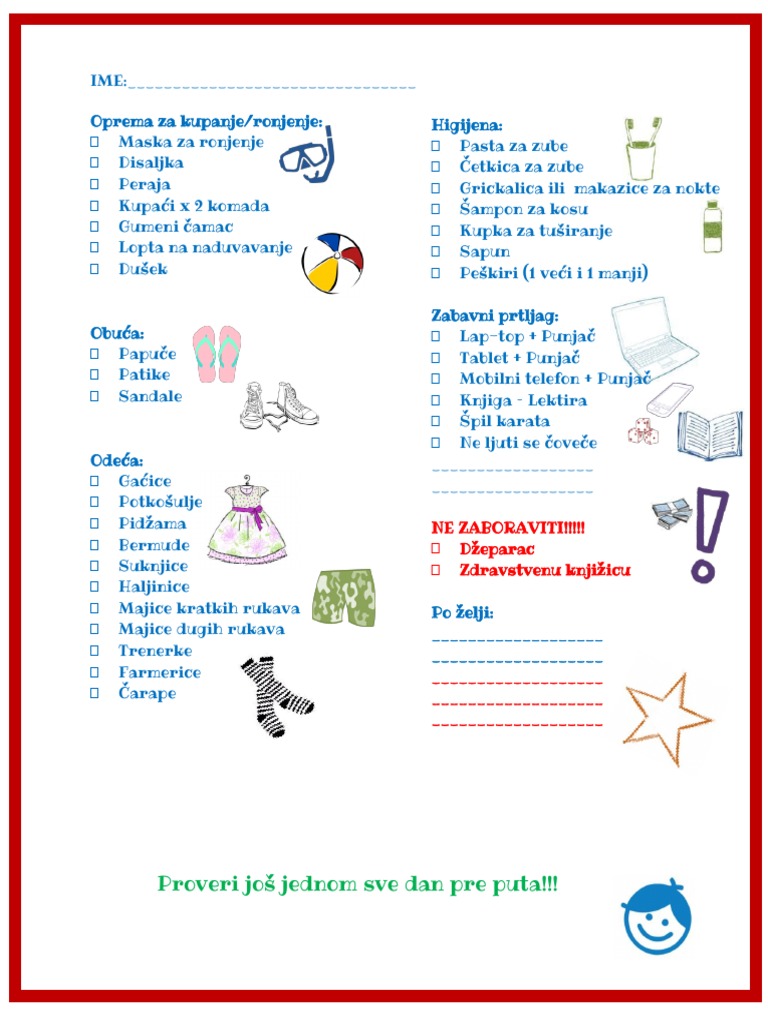 Spisak Za Pakovanje Letovanje | PDF