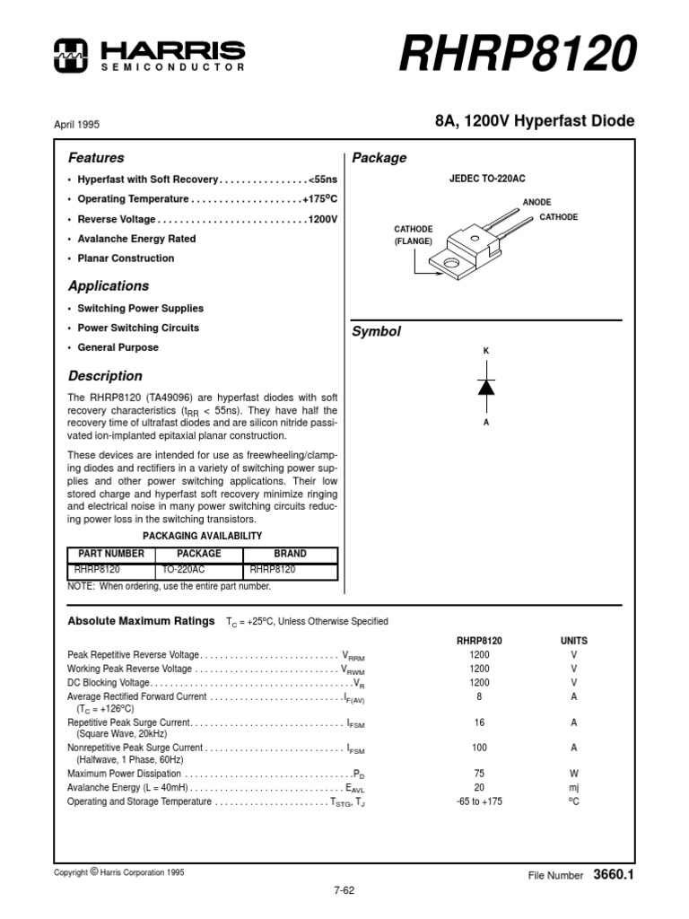 RHRP8120: Package Features | PDF | Diode | Electronics