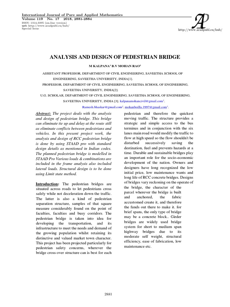Analysis and Design of Pedestrian Bridge | PDF | Bridge | Traffic
