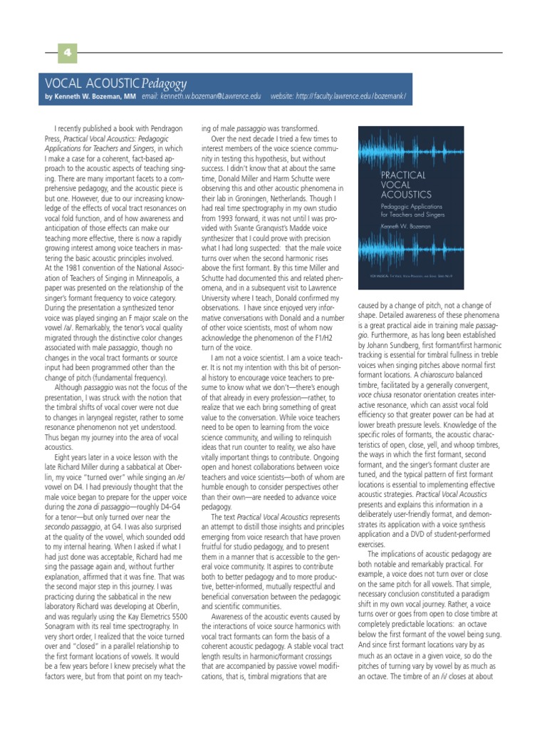 An Introduction to Practical Vocal Acoustics: Pedagogic Applications ...