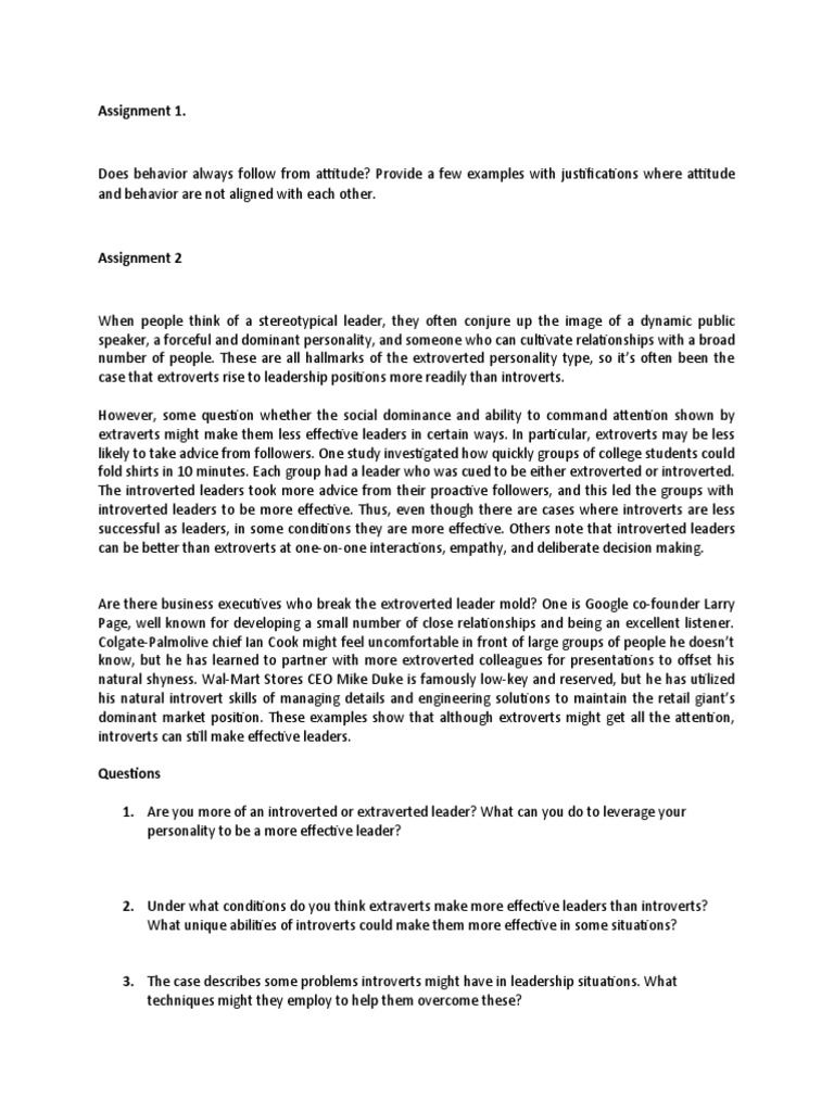 OB Assignment | PDF | Extraversion And Introversion | Leadership