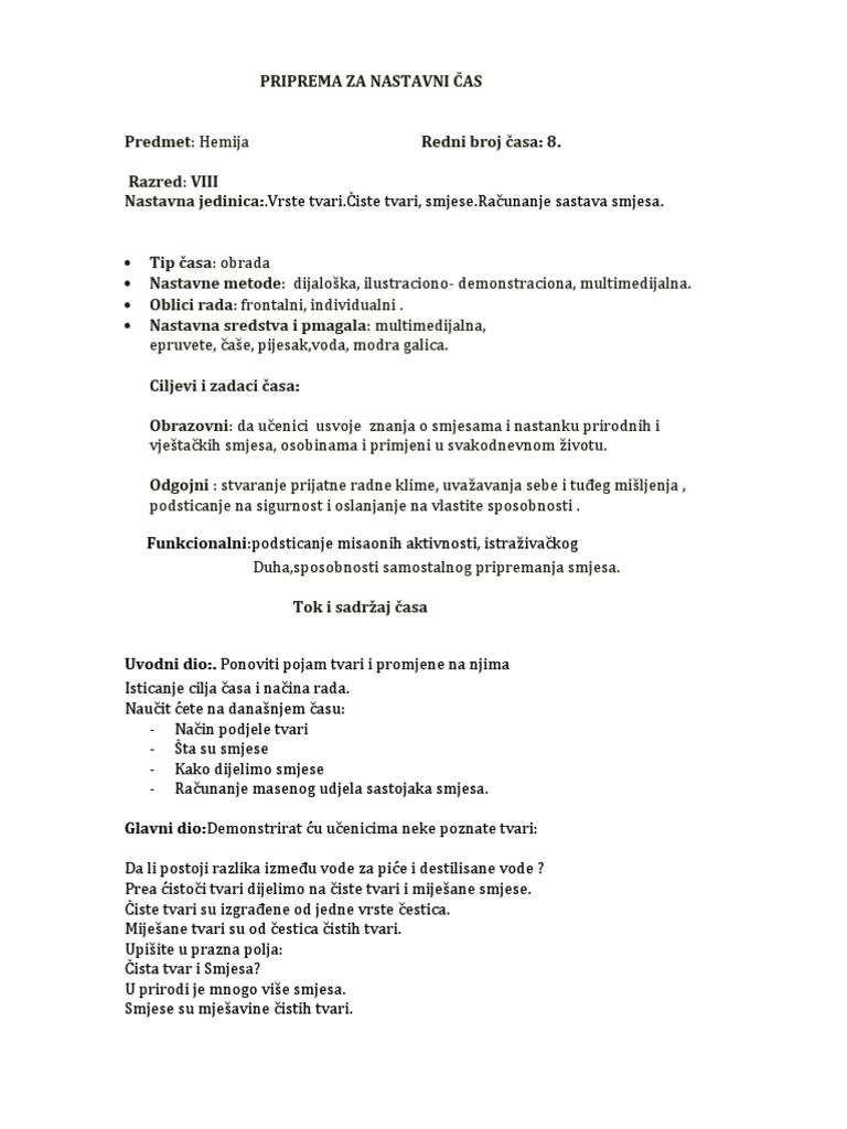 Smjese Ľ Homogene I Heterogene - Obrada - VIII | PDF