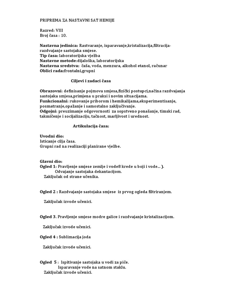 Rastvaranje, Isparavanje, Kristalizacija, Filtracija - Vjezba - VII | PDF