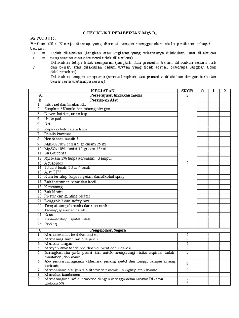 Ceklist Mgso4 | PDF