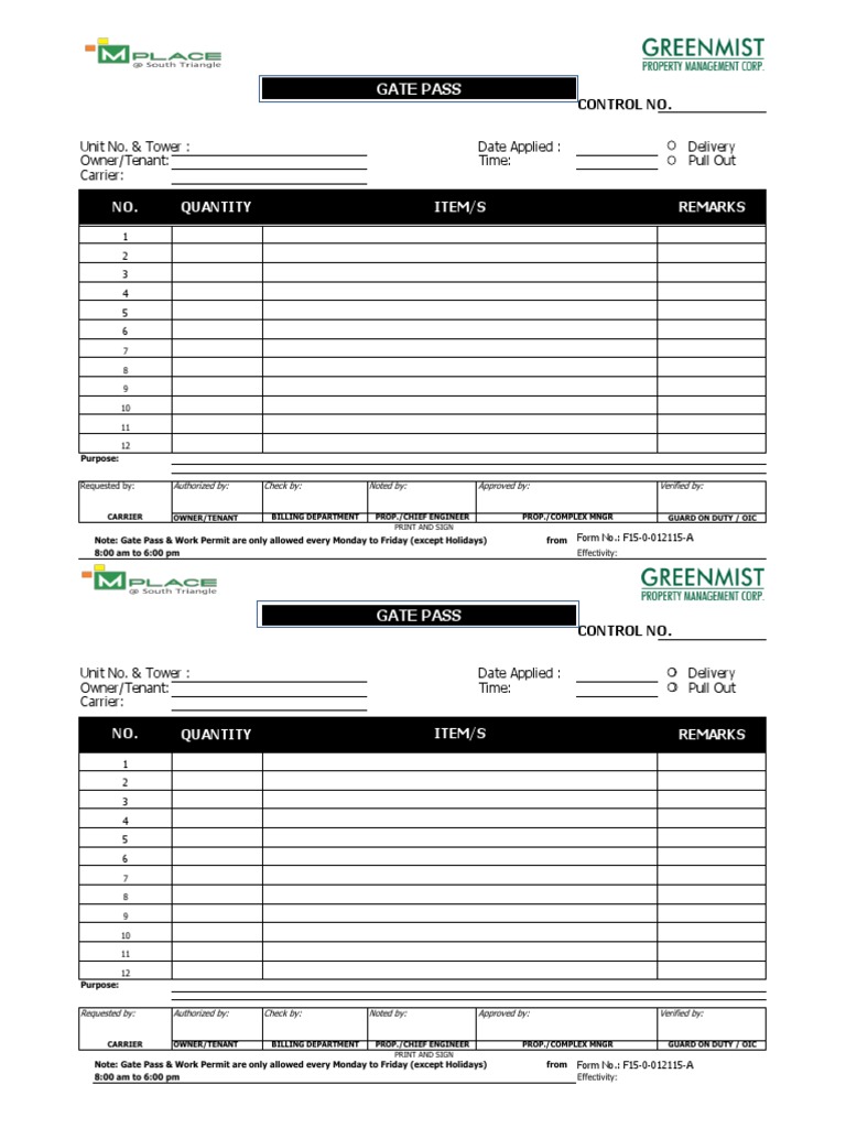 Blank Gate Pass | PDF