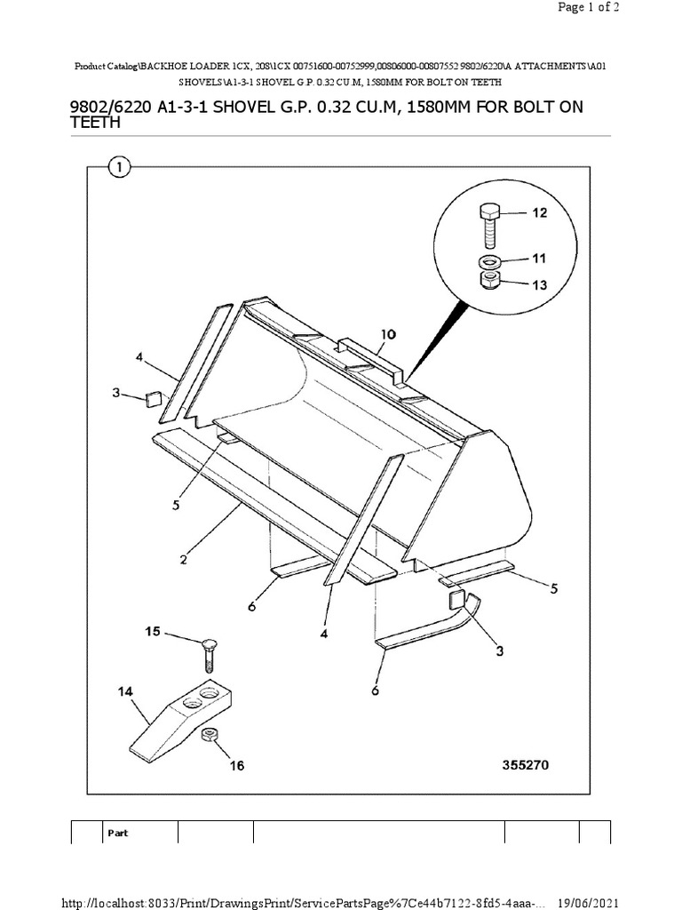 9802/6220 A1-3-1 SHOVEL G.P. 0.32 CU.M, 1580MM FOR BOLT ON Teeth | PDF