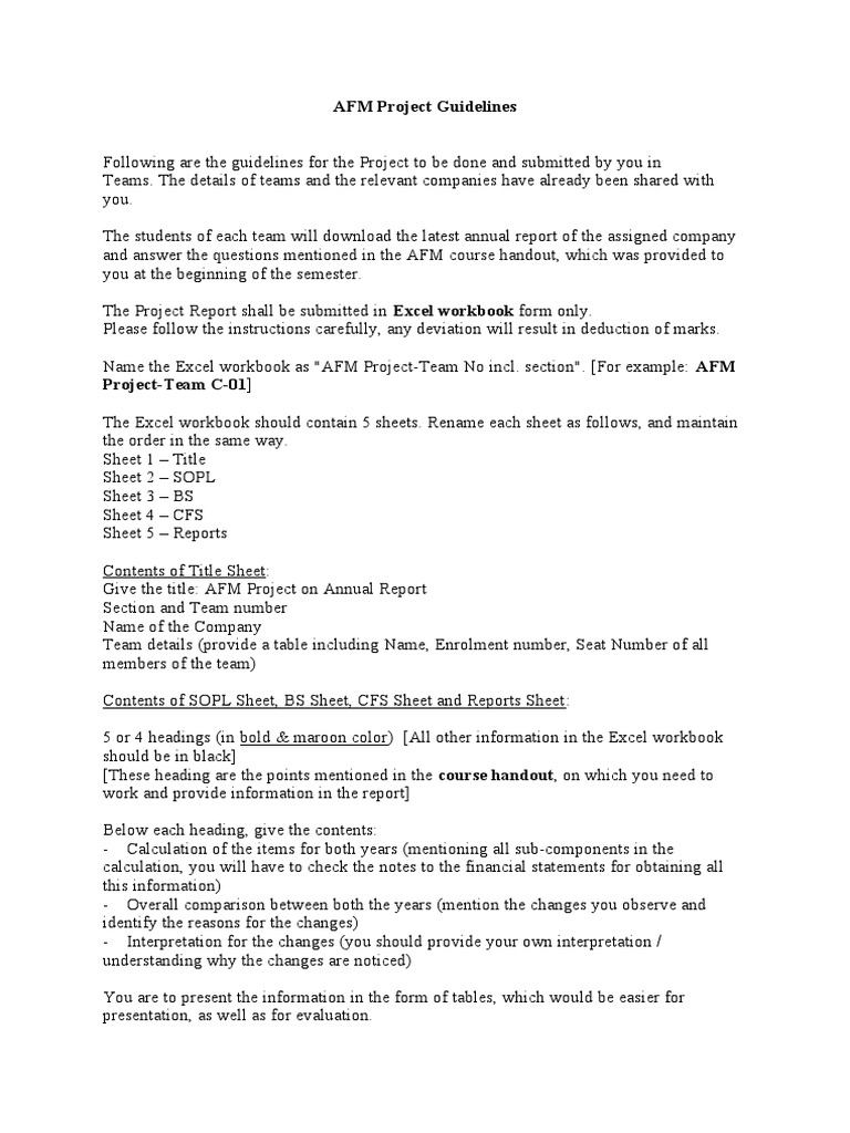 AFM Project Guideliness | PDF | Expense | Financial Accounting