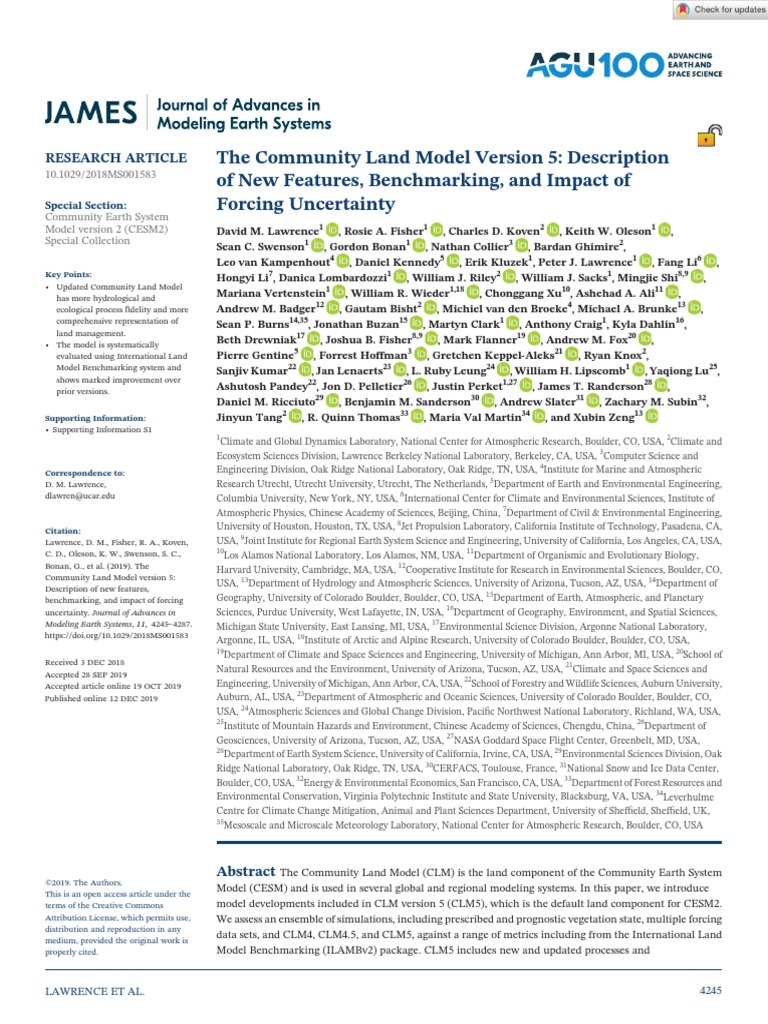 The Community Land Model Version 5: Description of New Features ...