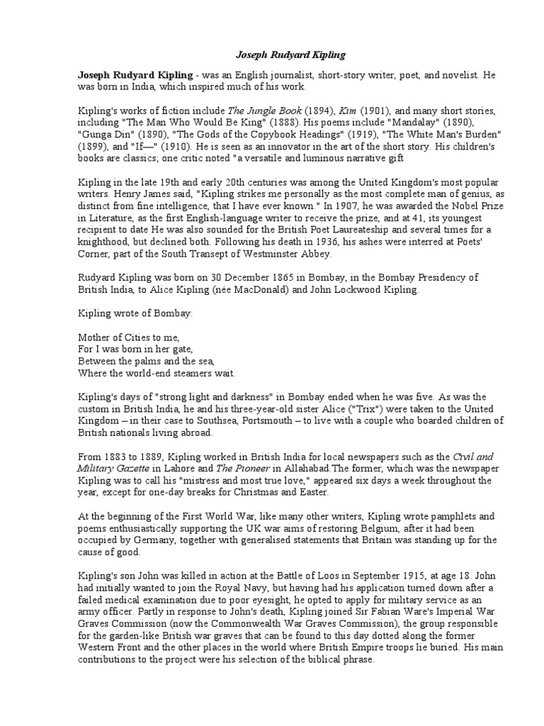 Joseph Rudyard Kipling | Download Free PDF | Rudyard Kipling