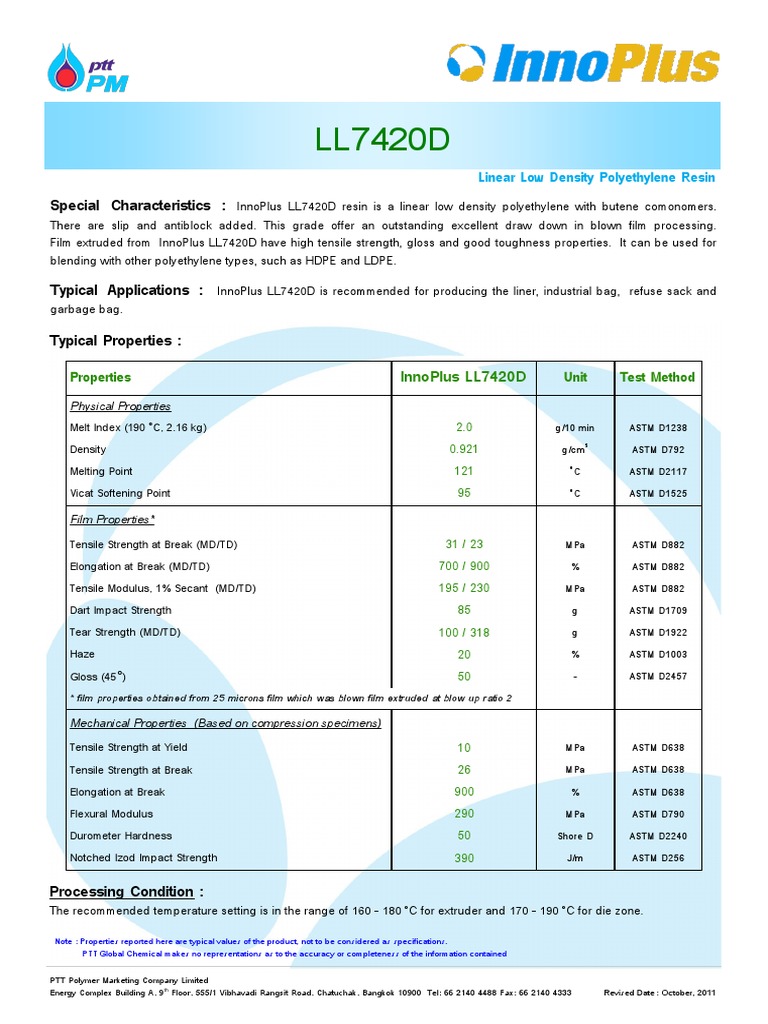 Special Characteristics:: Innoplus Ll7420D | PDF | Polyethylene ...