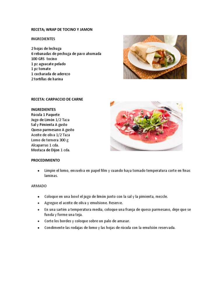 Receta Wrap de Tocino y Jamón | PDF | Salsa | Carne