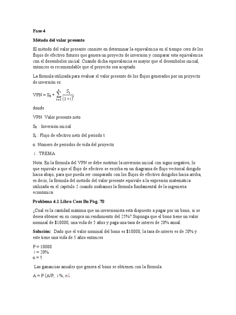 IEP - UT 4 - Método Del Valor Presente | PDF | Valor presente neto | Tasas de interés