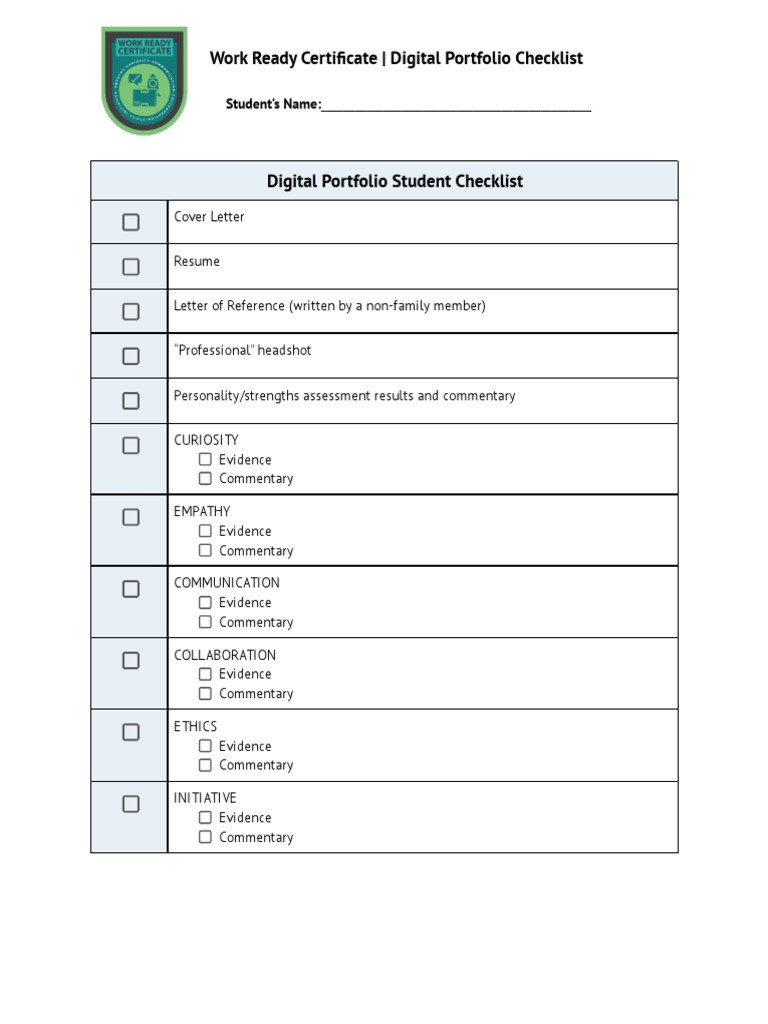WRC Digital Portfolio Checklist 1 | PDF