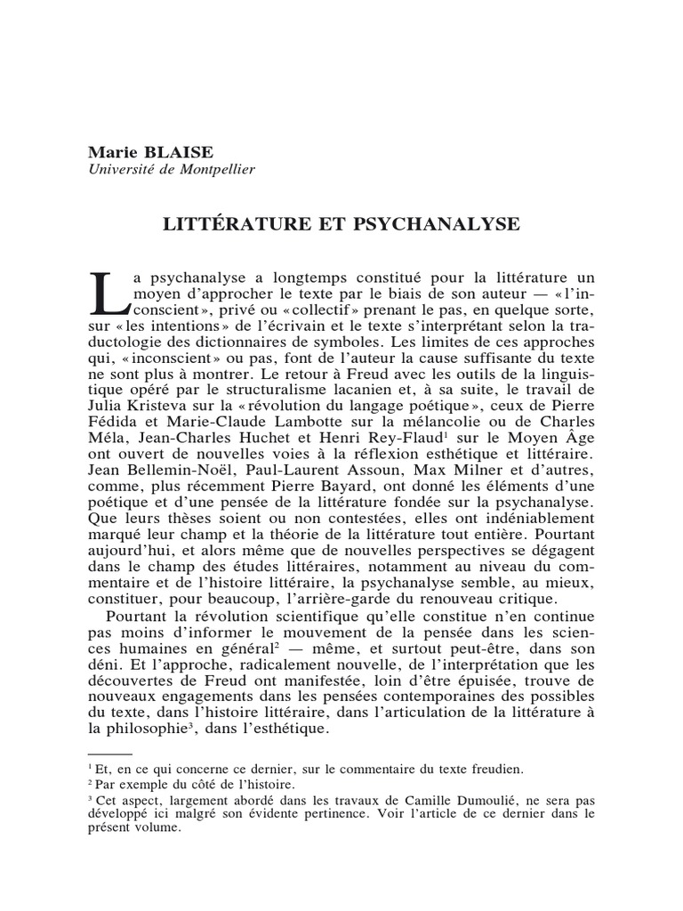 Psychanalyse et littérature comparée | PDF | Jacques Lacan | Psychanalyse