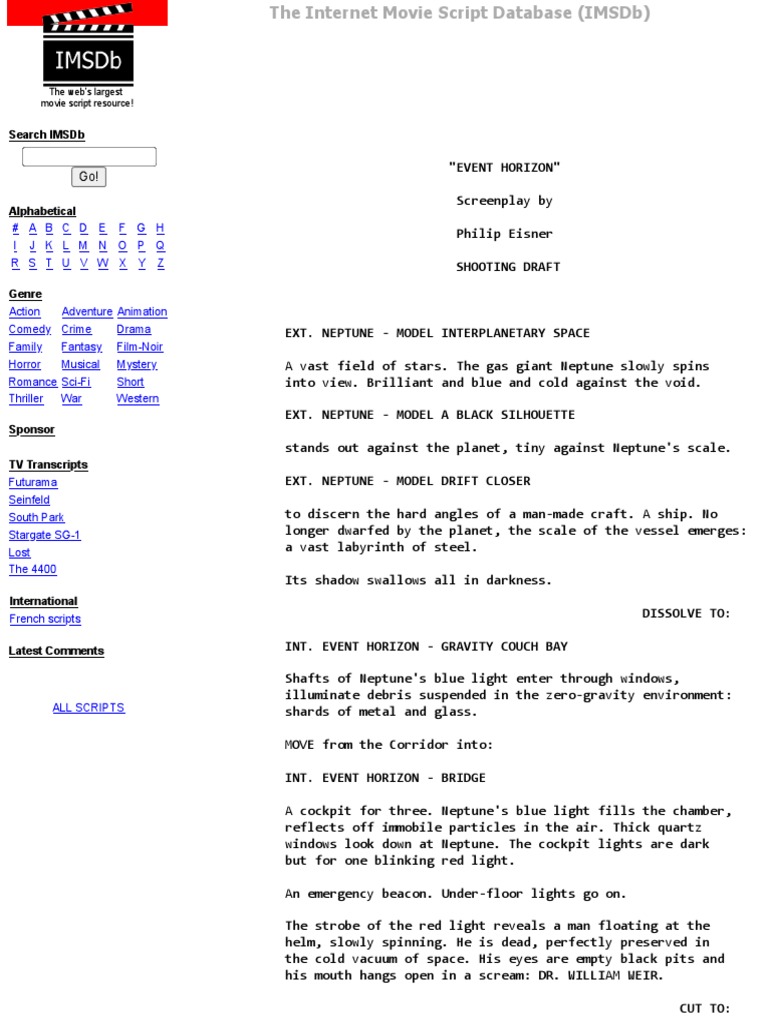 Event Horizon Script | PDF | Art