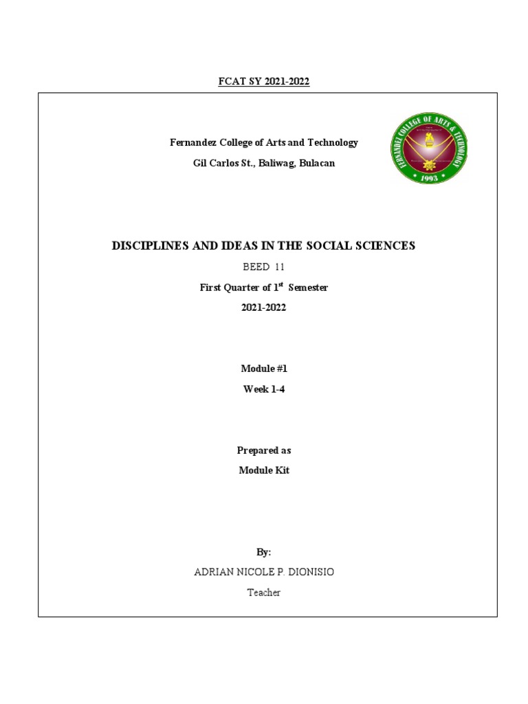 Module 1 Disciplines And Ideas In The Social Science Pdf Social