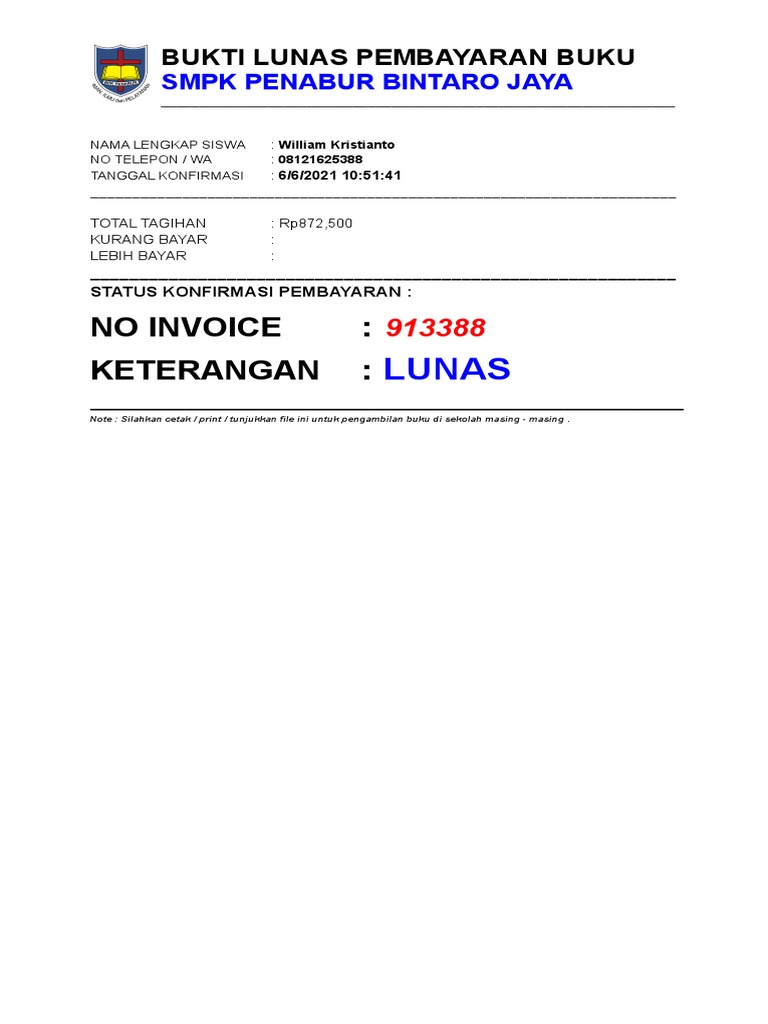 BUKTI LUNAS BAYAR BUKU William Kristianto | PDF | Pengelolaan Keuangan & Uang | Hukum