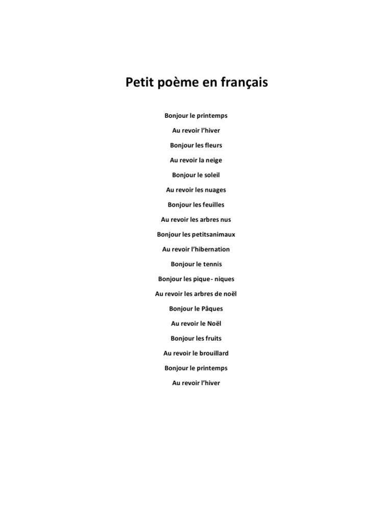 Poèmes français faciles à réciter | PDF