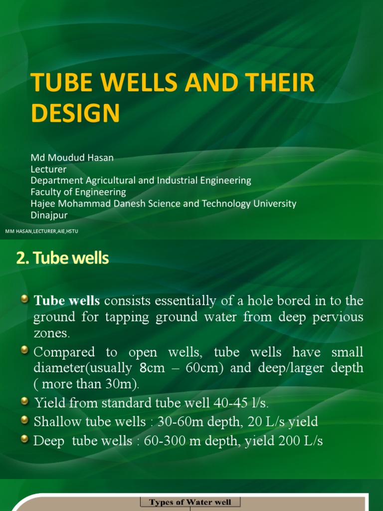 Tube Wells: Design, Types and Construction | PDF | Drilling | Aquifer
