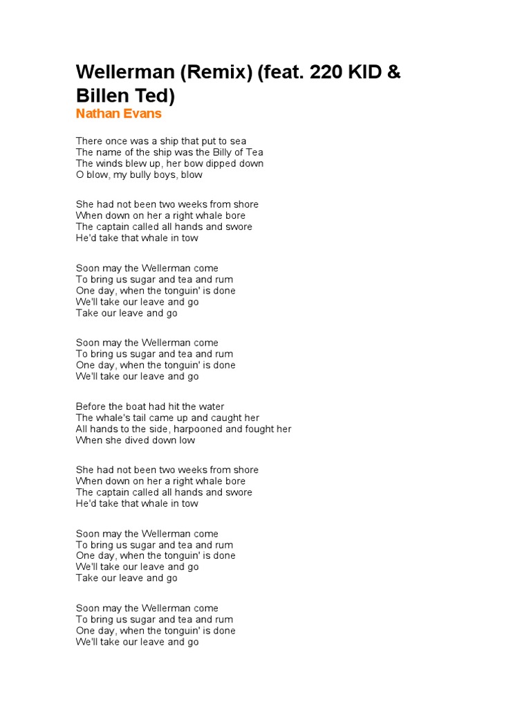 Wellerman (Remix) (Feat. 220 KID & Billen Ted) : Nathan Evans | PDF