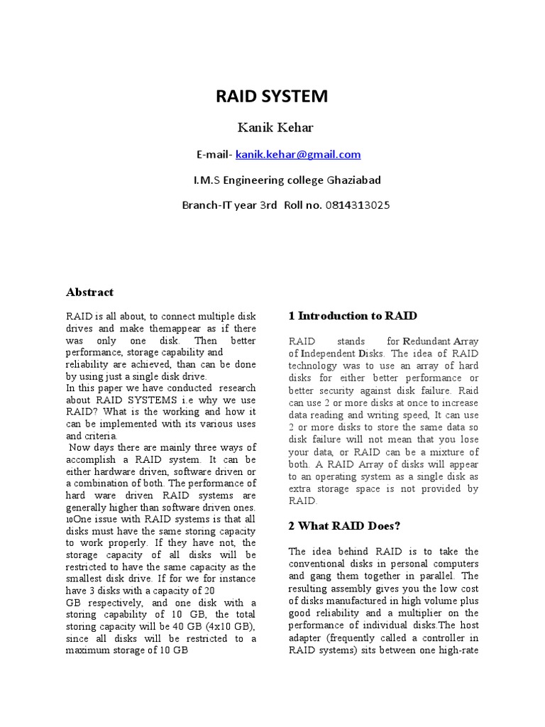 Analyzing RAID Systems: A Technical Review of Redundant Array of ...