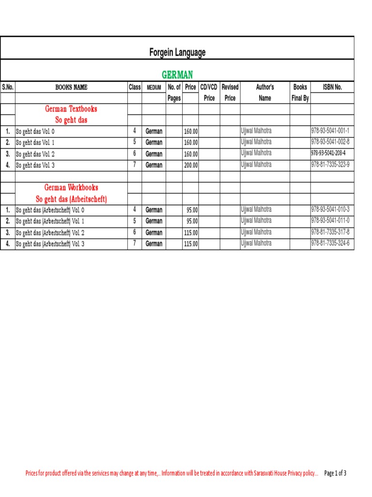 German and French Textbooks List | PDF