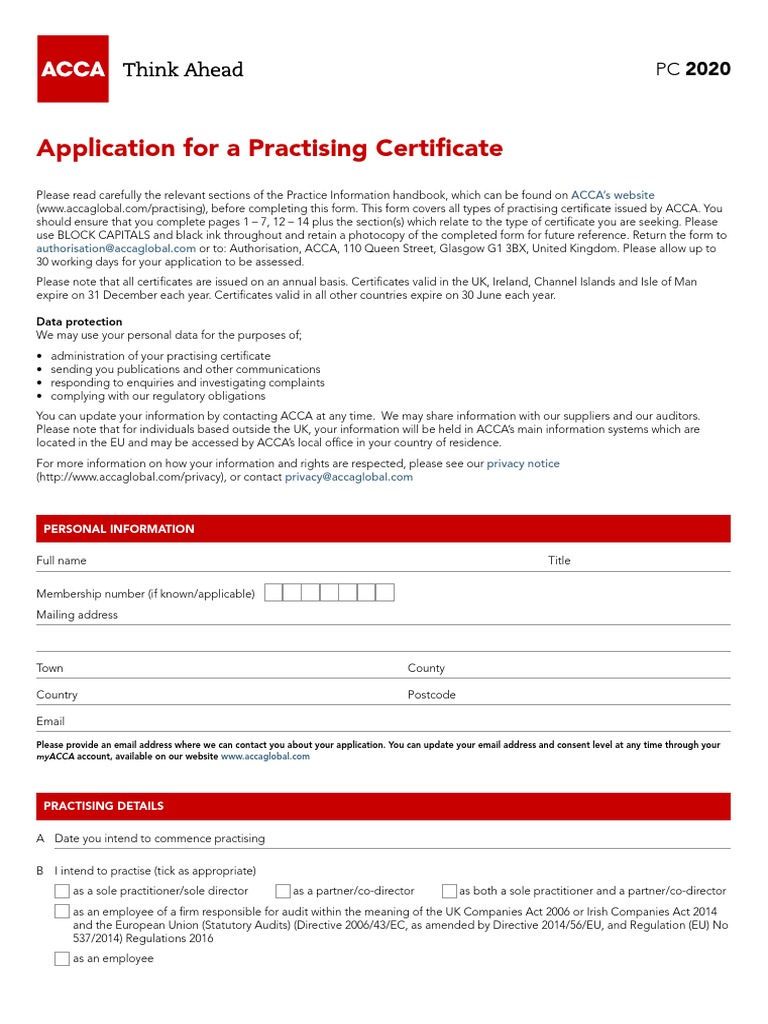 Application For A Practising Certificate: ACCA's Website | PDF ...