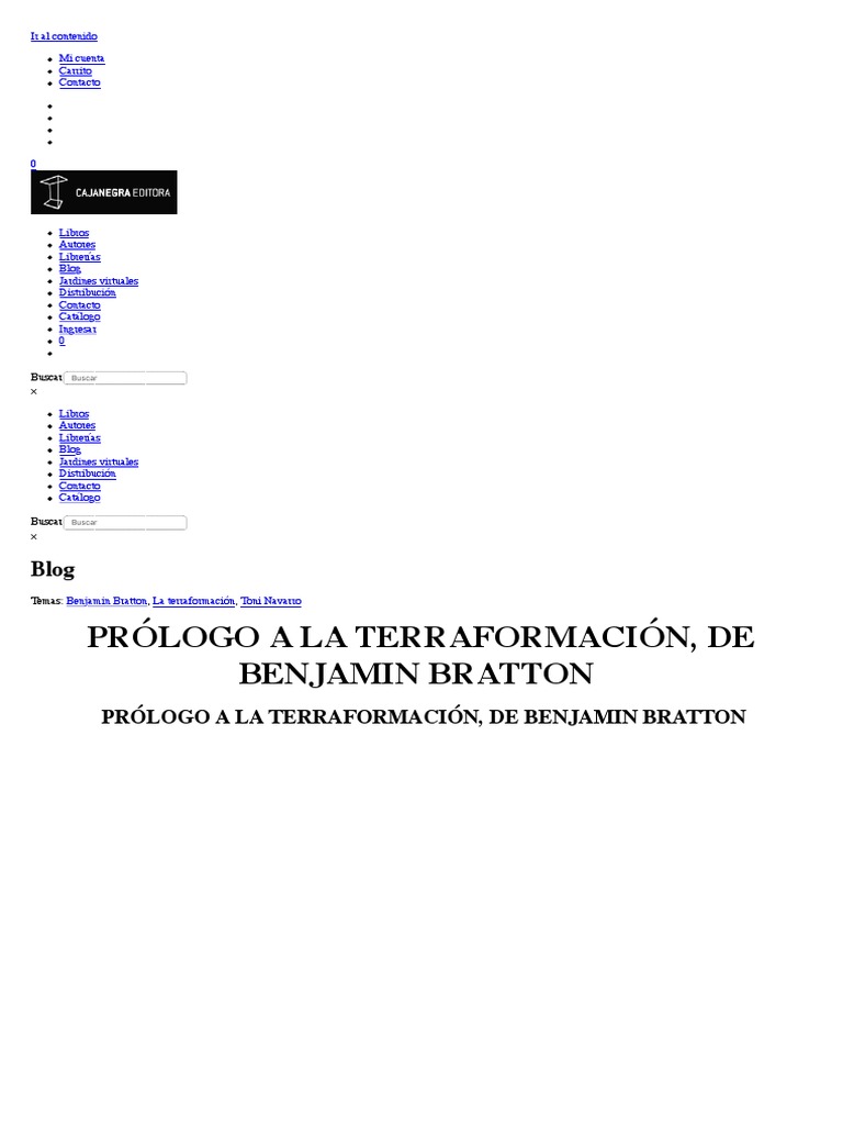 Prólogo A La Terraformación, de Benjamin Bratton - Caja Negra | PDF