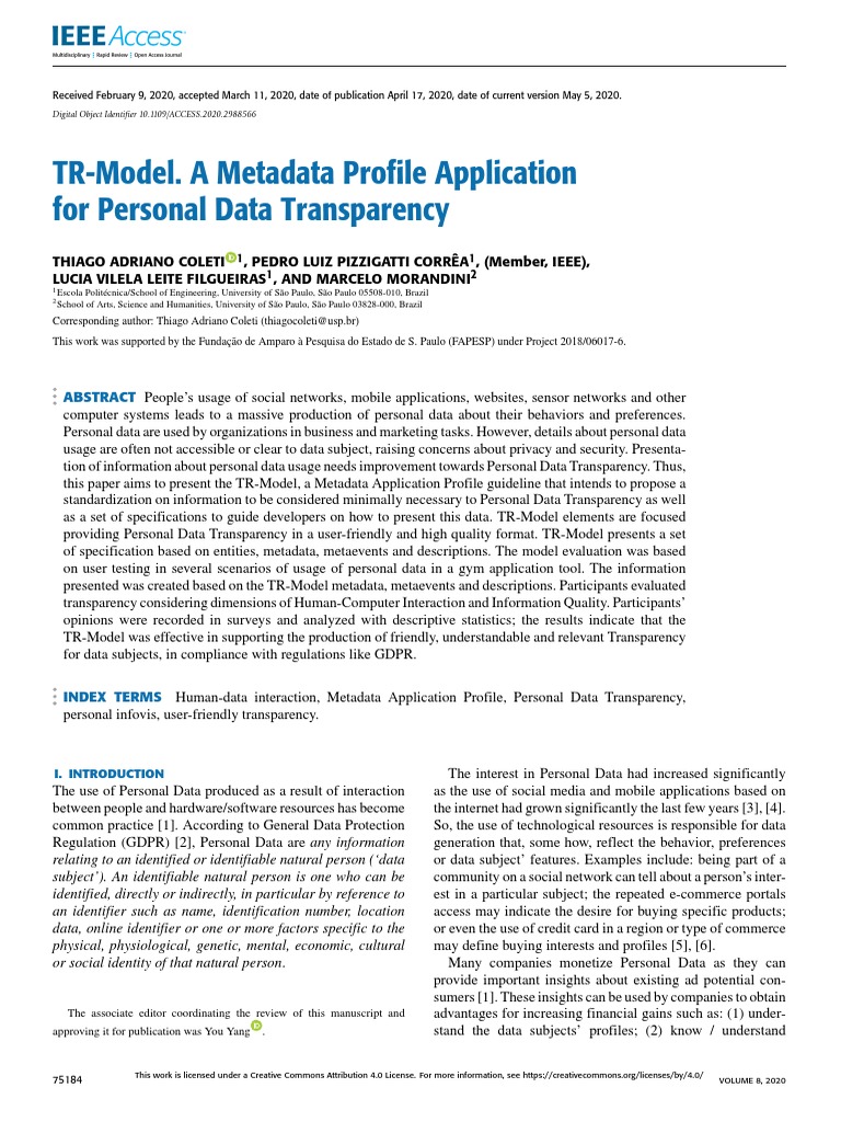TR-Model. A Metadata Profile Application For Personal Data Transparency | PDF | Metadata | Data