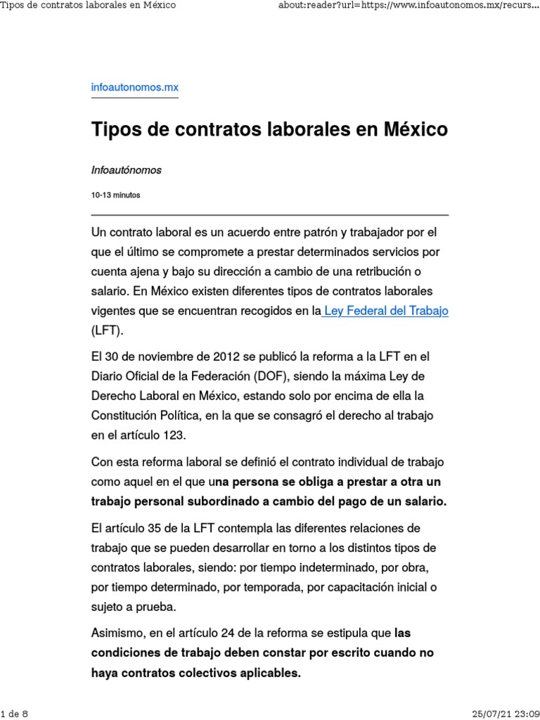 Tipos de Contratos Laborales en México | PDF | Derecho laboral | Salario