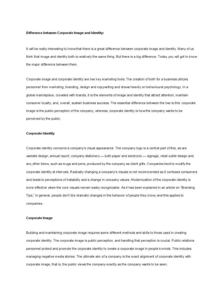 Corporate Image vs. Identity Explained | PDF | Brand | Perception