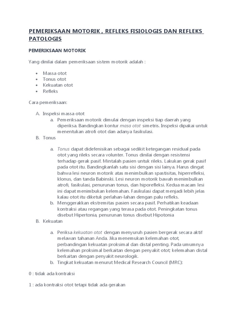 Pemeriksaan Motorik | PDF