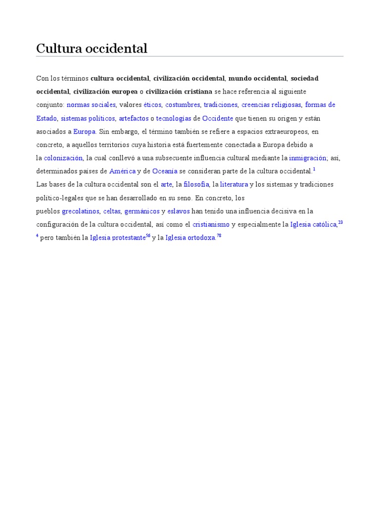 Características de la Cultura Occidental | PDF | Cultura occidental ...