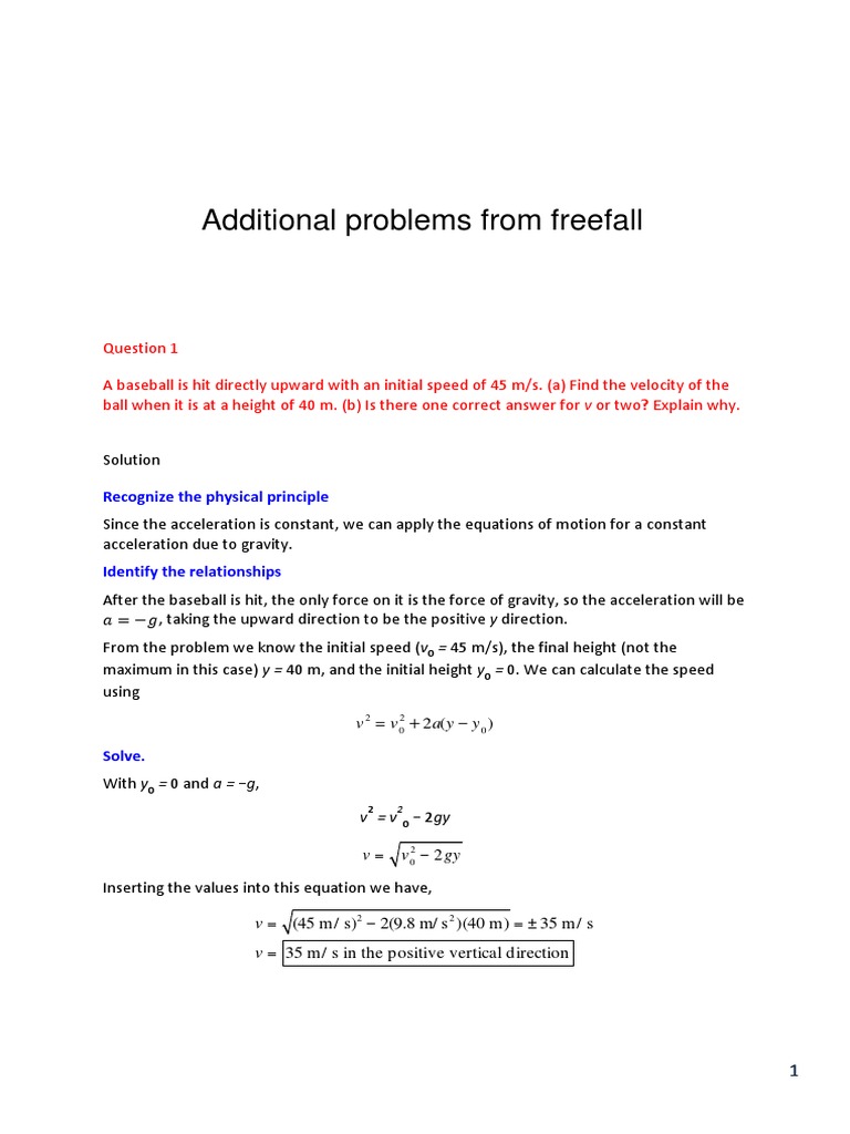Additional Problems From Free Fall | PDF | Gravity | Acceleration