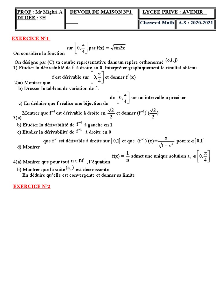 Devoir de Maison n1 | PDF | Concepts mathématiques | Analyse mathématique