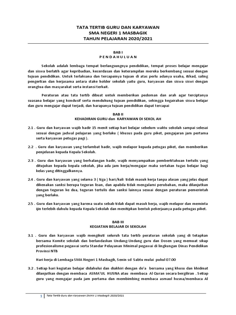 SOP Tatib Guru Dan Karyawan April 2016 2 | PDF