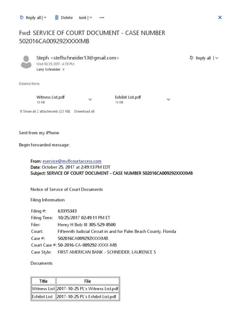 E-Filing 10-25-2017 Trial Witness List, Trial Exhibit List | PDF ...