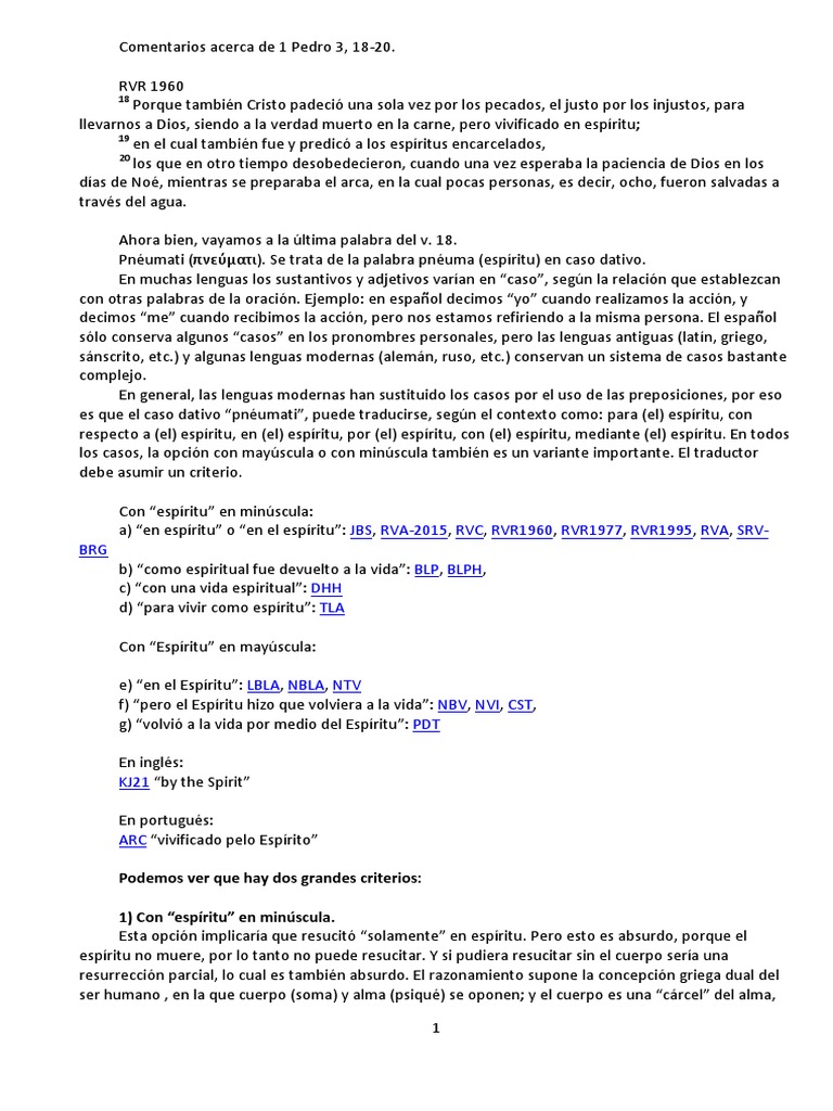Comentario 1 Pedro 3 18 20 PDF Jes s Alma