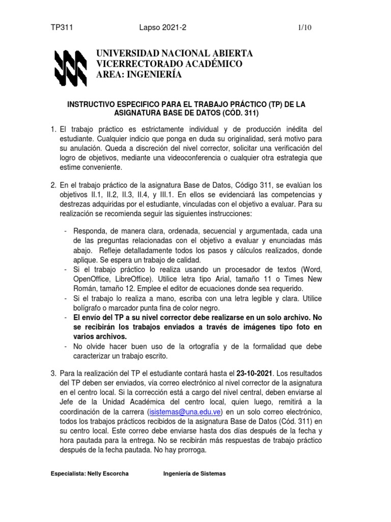 311 TP 2021-2 | PDF | Base de datos relacional | Bases de datos