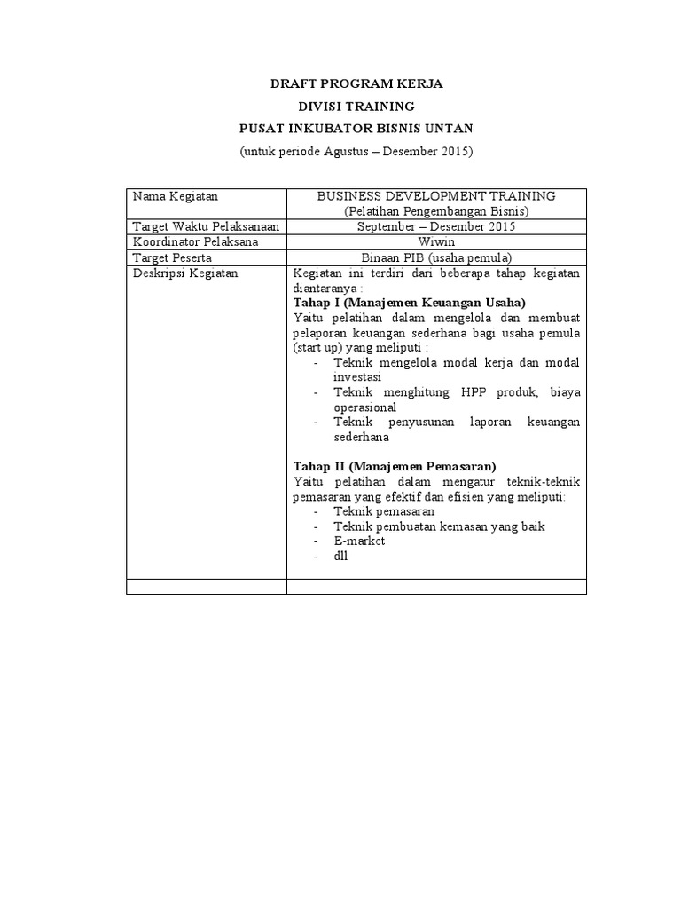 Draft Program Kerja Divisi Training | PDF | Bisnis