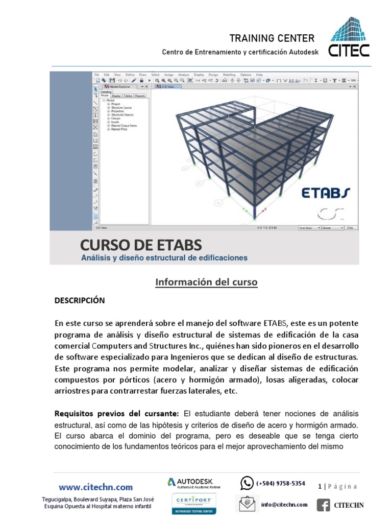 Info. Curso de Diseño Estructural Con ETABS | PDF | Software | Diseño