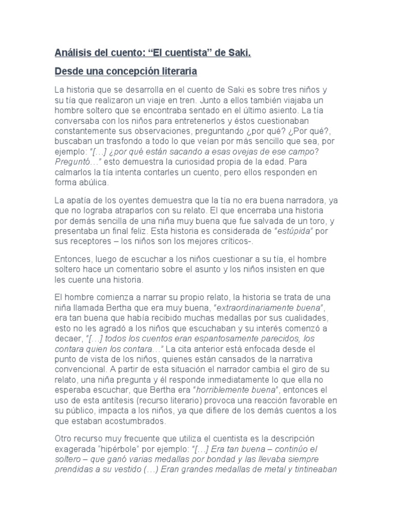 Análisis de "El cuentista" de Saki | PDF | Cuentos | Suspense (Género)