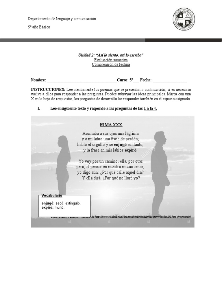 Comprensión de Lectura de Poemas para Alumnos | PDF | Poesía