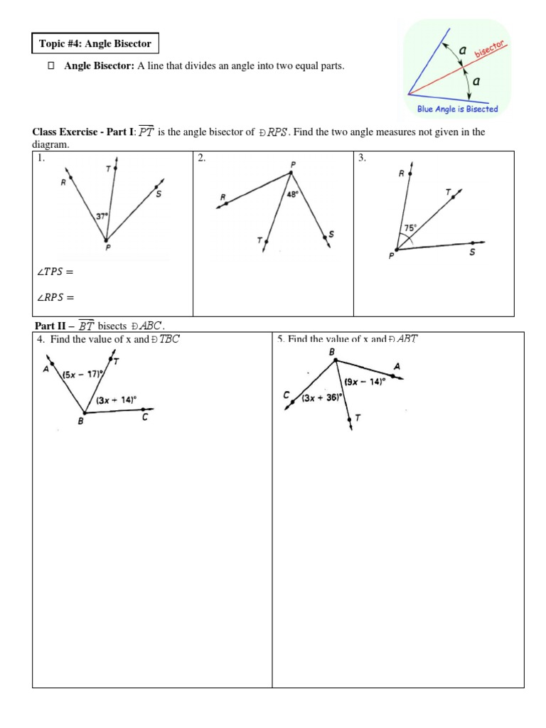 Angle Bisector: A Line That Divides An Angle Into Two Equal Parts | PDF ...