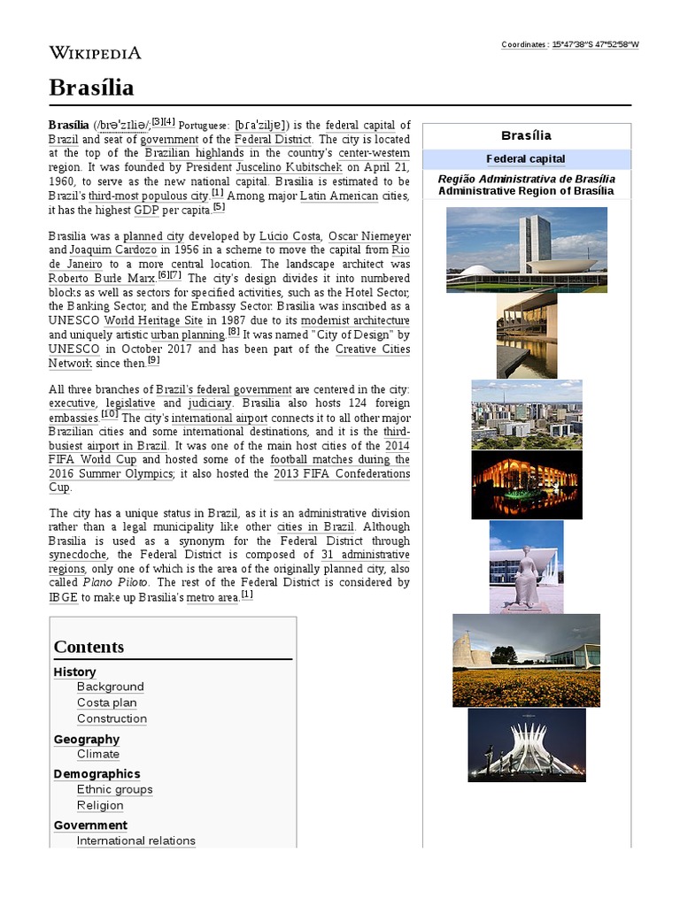 Brasília The Capital of Brazil | PDF