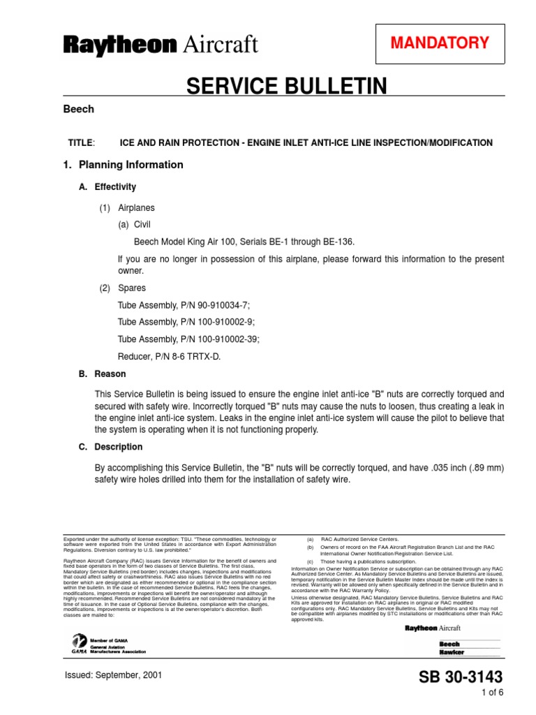 SB 30-3143 Engine Inlet Anti-Ice Line Inspection | PDF | Aviation ...